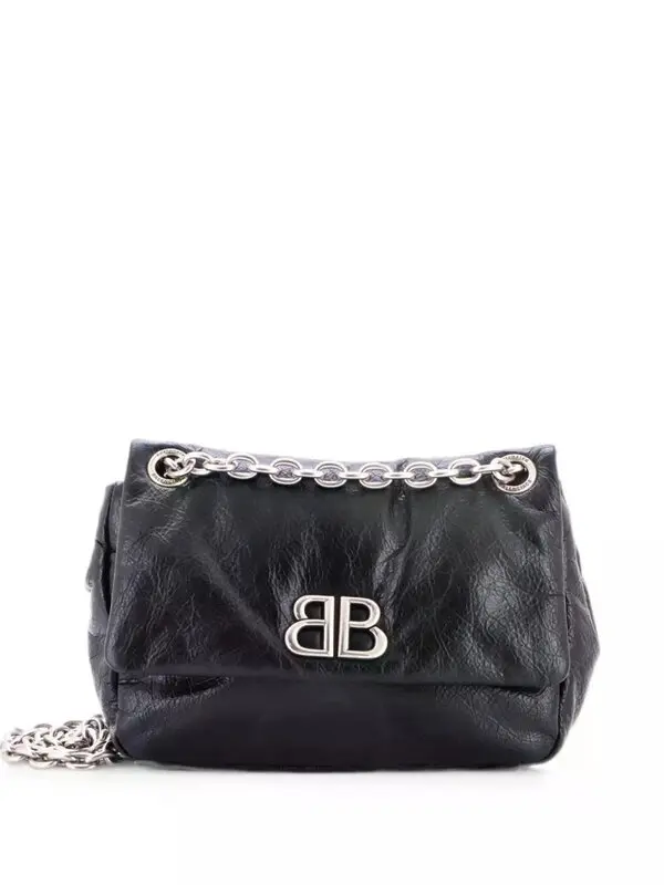 Balenciaga Monaco Chain Flap Leather Mini Shoulder Bag - Black