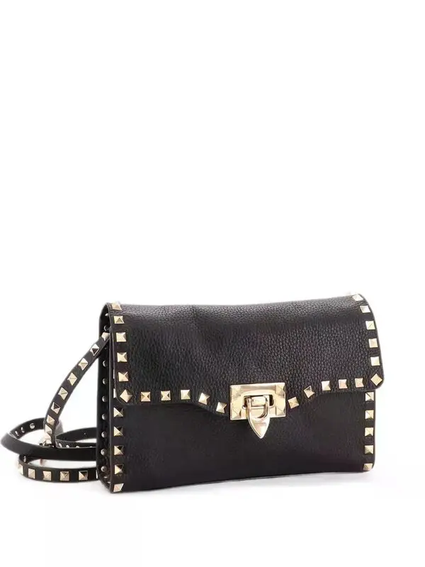 Valentino Garavani Rockstud Flip Lock Flap Bag Leather Small Shoulder Bag - Black