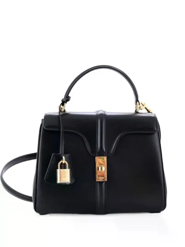Celine 16 Top Handle Bag Smooth Calfskin Small Satchel - Black