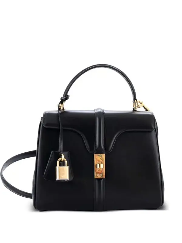 Celine 16 Top Handle Bag Smooth Calfskin Small Satchel - Black
