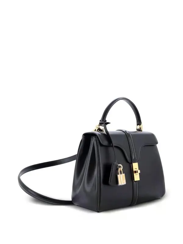 Celine 16 Top Handle Bag Smooth Calfskin Small Satchel - Black