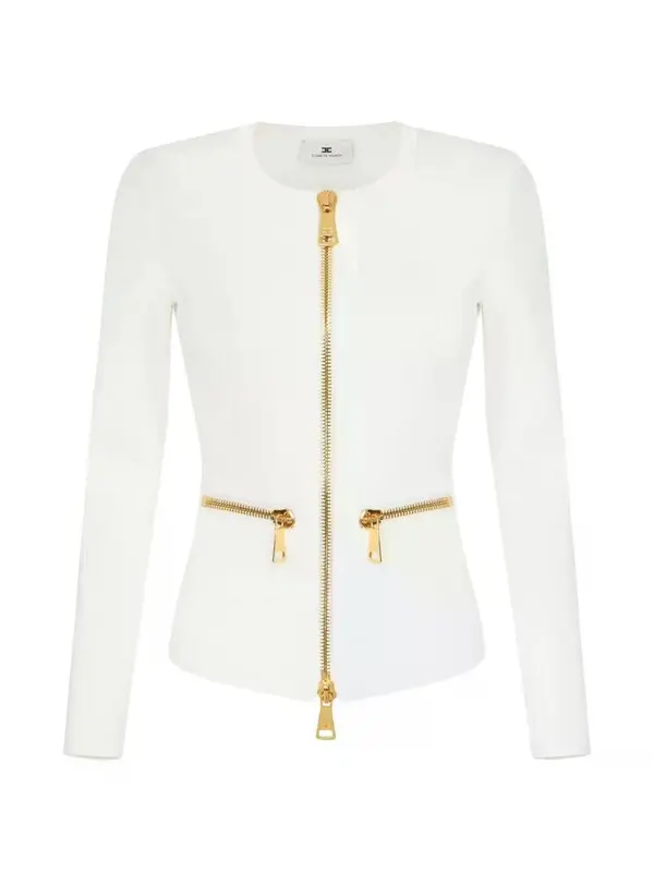 Elisabetta Franchi Cardigan In Knit Fabric With Zip - White