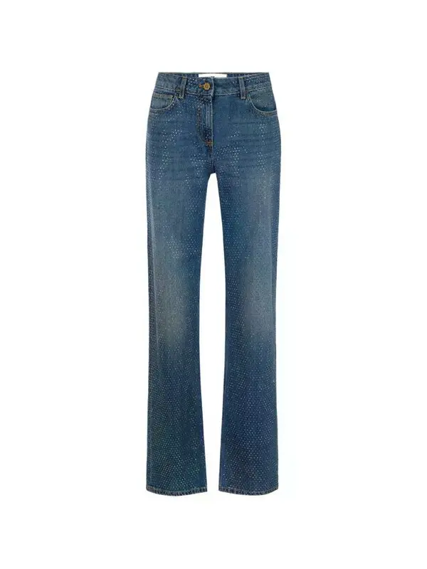 Elisabetta Franchi Palazzo Jeans With All-over Rhinestones - Blue