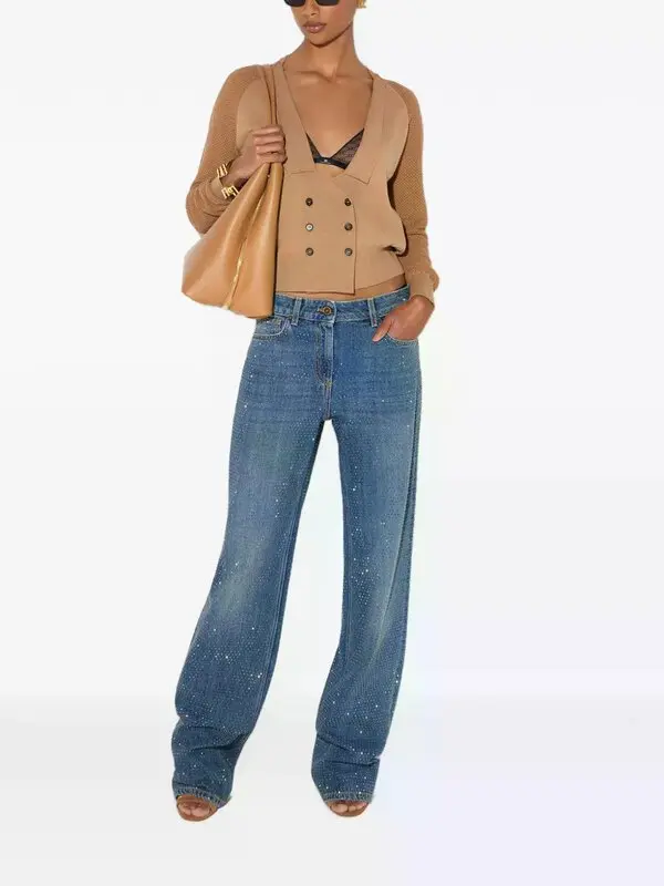 Elisabetta Franchi Palazzo Jeans With All-over Rhinestones
