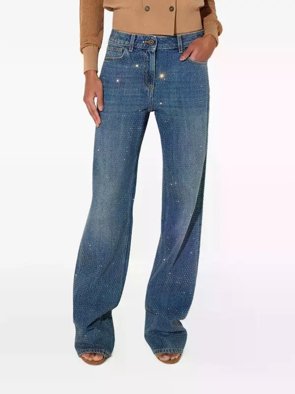 Elisabetta Franchi Palazzo Jeans With All-over Rhinestones