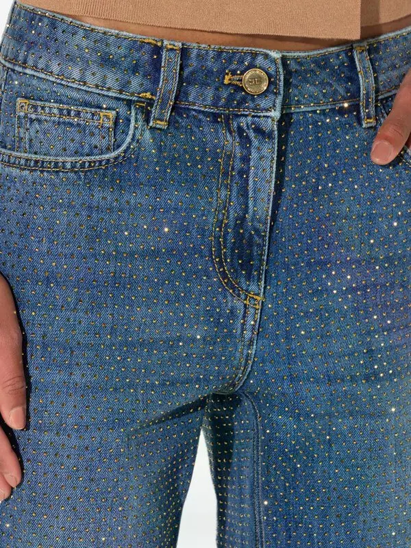 Elisabetta Franchi Palazzo Jeans With All-over Rhinestones