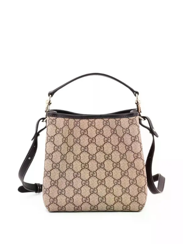 Gucci Gg Emblem Gg Coated Canvas Small Bucket Bag - Brown
