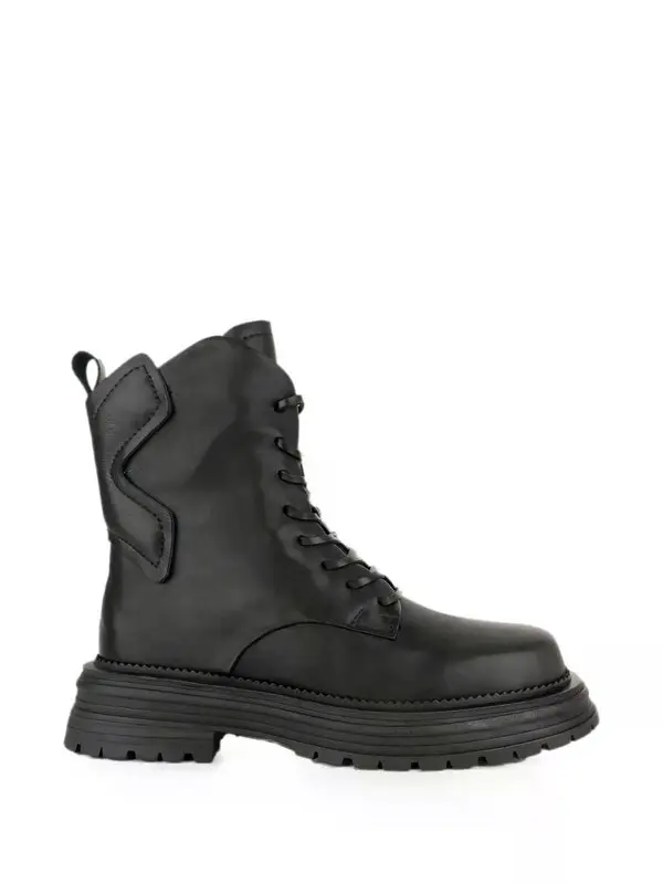 LINDA BAUMANN Lace-up Panelled Boots - Black