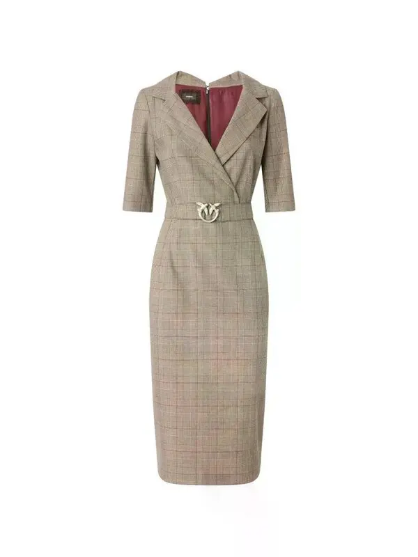 Pinko Prince Of Wales-check Belted Midi Dress - Neutrals
