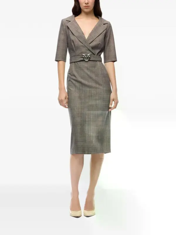 Pinko Prince Of Wales-check Belted Midi Dress - Neutrals
