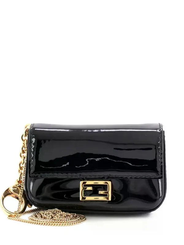 Fendi Patent Nano Crossbody Bag With Chain Strap - Black