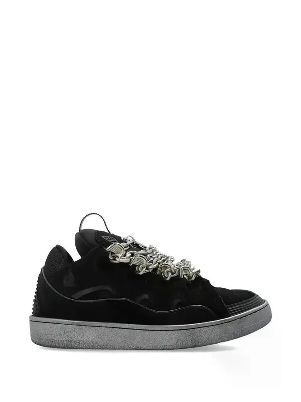 LANVIN Curb Chain-embellished Leather Sneakers - Black