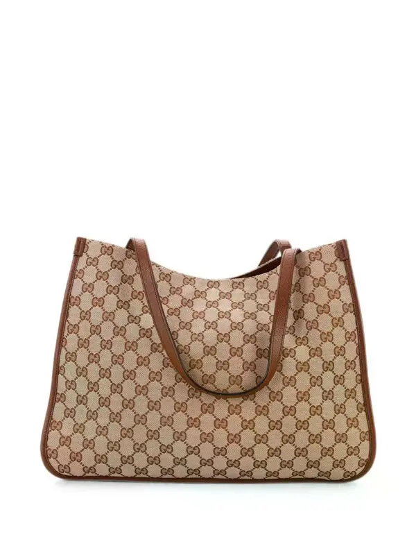 Gucci Horsebit 1955 Gg Canvas With Leather Medium Tote Bag - Brown