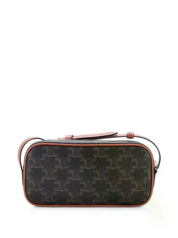 Celine Embroidered Triomphe Coated Canvas With Leather Small Shoulder Bag