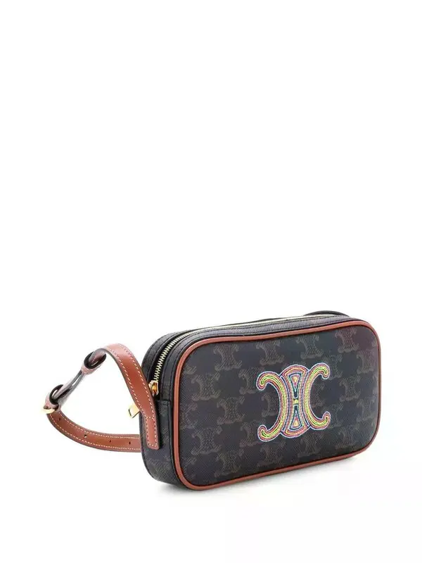 Celine Embroidered Triomphe Coated Canvas With Leather Small Shoulder Bag
