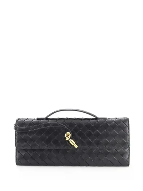 Bottega Veneta Andiamo Top Handle Intrecciato Nappa Long Clutch Bag - Black