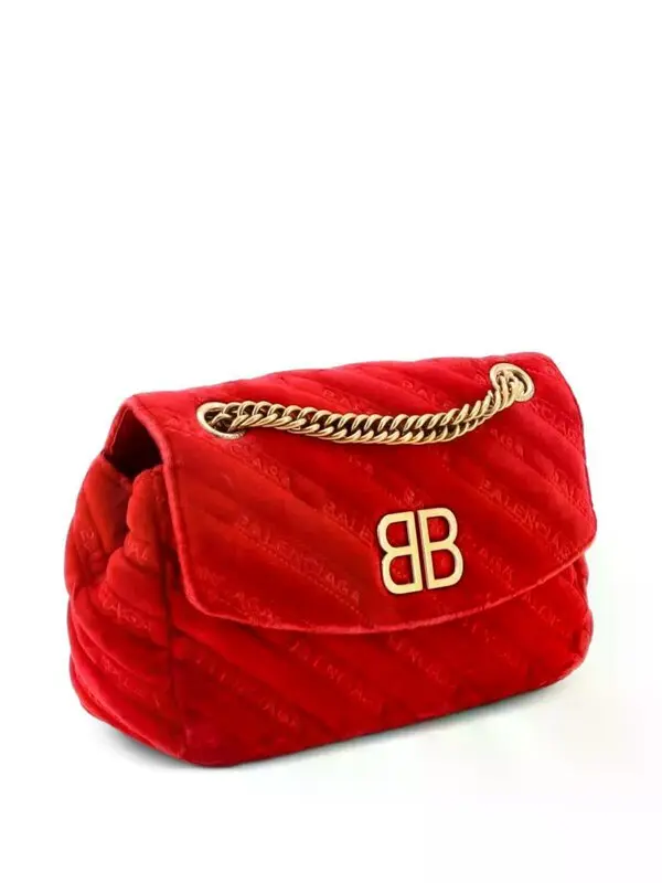 Balenciaga Bb Chain Round Quilted Velvet Small Shoulder Bag - Red