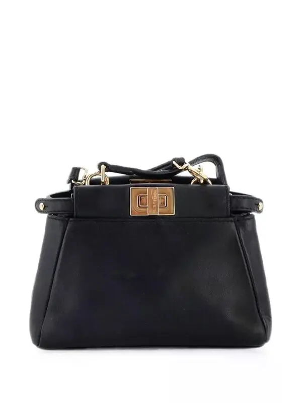 Fendi Peekaboo Bag Leather Micro Crossbody Bag - Black