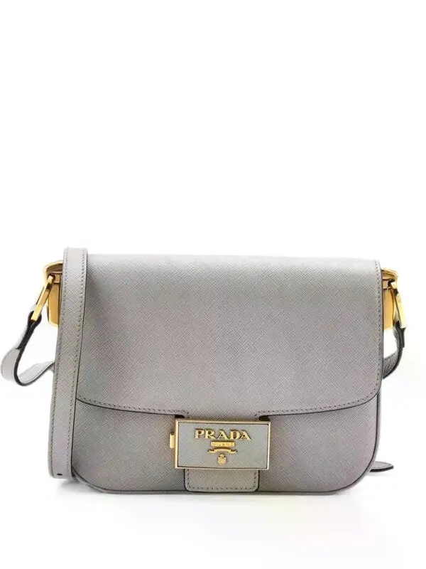 Prada Embleme Flap Bag Saffiano Leather Small Shoulder Bag - Grey