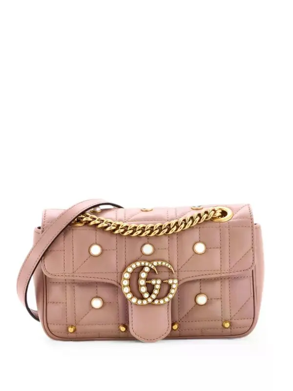Gucci Pearly Gg Marmont Flap Bag Embellished Matelasse Leather Mini Shoulder Bag - Neutrals