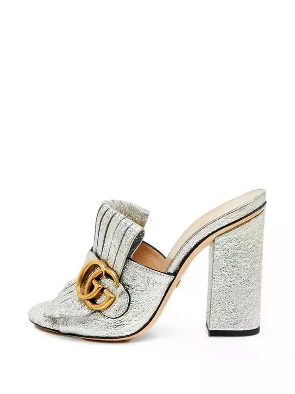 Gucci Gg Marmont Fringed Slide Sandals - Silver