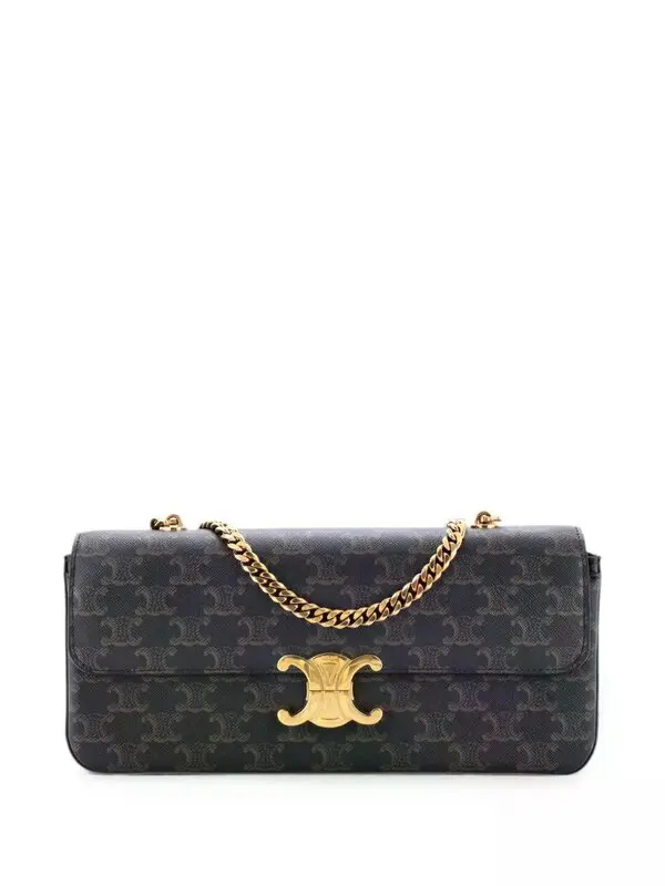 Celine Triomphe Chain Triomphe Coated Canvas Medium Shoulder Bag - Brown