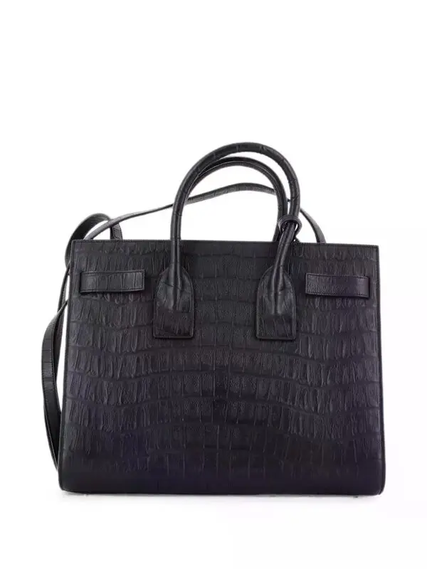 Saint Laurent Sac De Jour Nm Bag Crocodile Embossed Leather Small Satchel - Black
