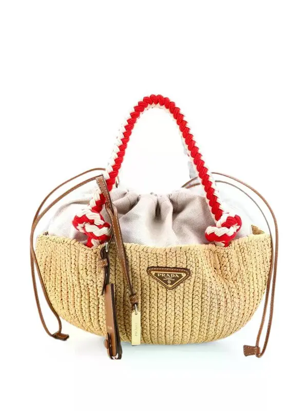 Prada Basket Crochet Raffia Small Tote Bag