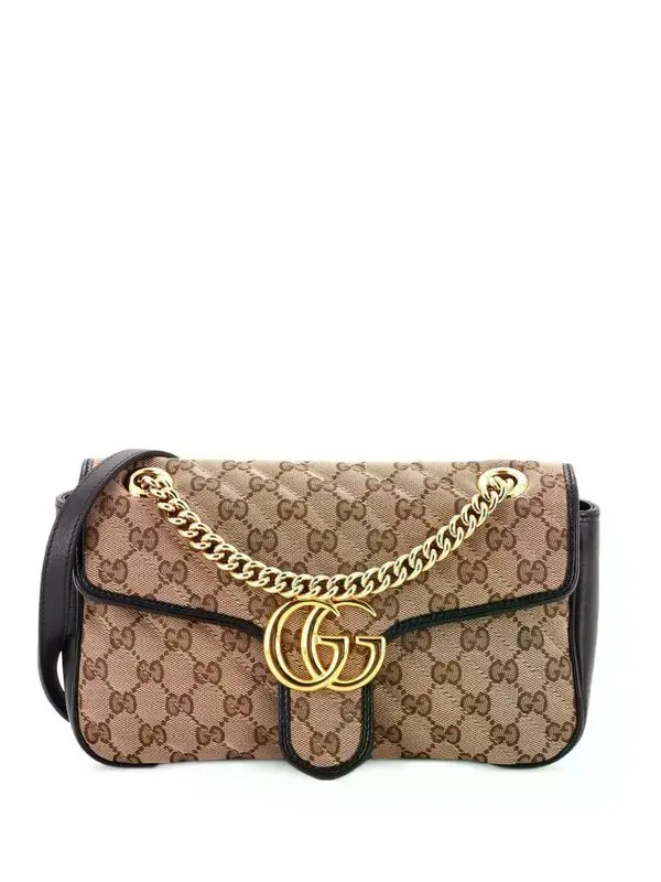 Gucci Gg Marmont Flap Bag Diagonal Quilted Gg Canvas With Leather Small Shoulder Bag - Black