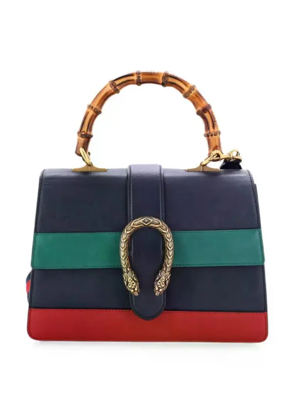 Gucci Dionysus Bamboo Top Handle Bag Colorblock Leather Medium Satchel - Blue