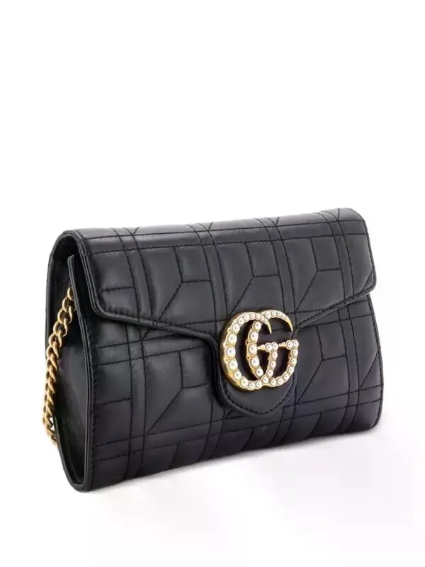 Gucci Pearly Gg Marmont Chain Wallet Matelassé Leather Mini Shoulder Bag