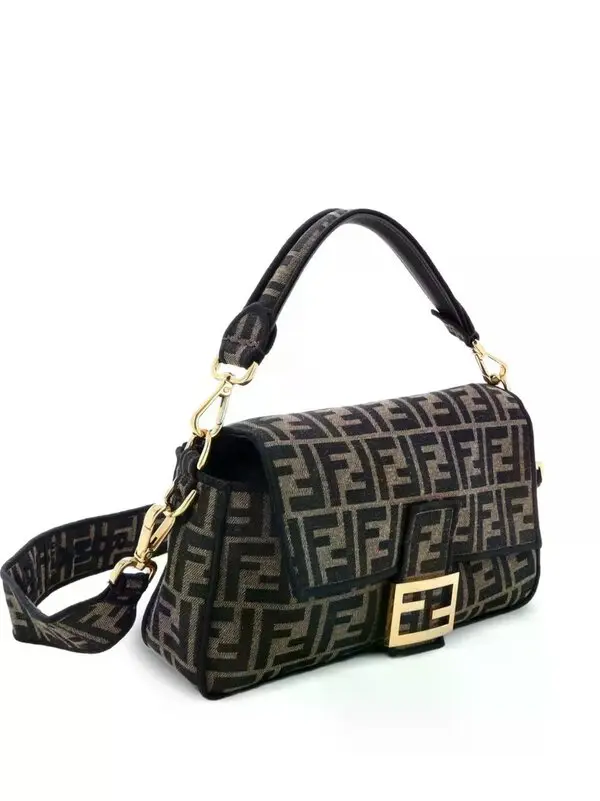 Fendi Baguette Nm Bag Zucca Canvas Medium Shoulder Bag - Black