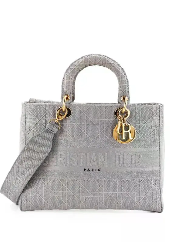 Dior Lady D-lite Bag Cannage Embroidered Canvas Large Tote Bag - Grey
