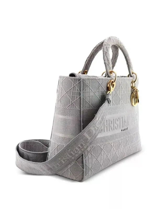 Dior Lady D-lite Bag Cannage Embroidered Canvas Large Tote Bag - Grey