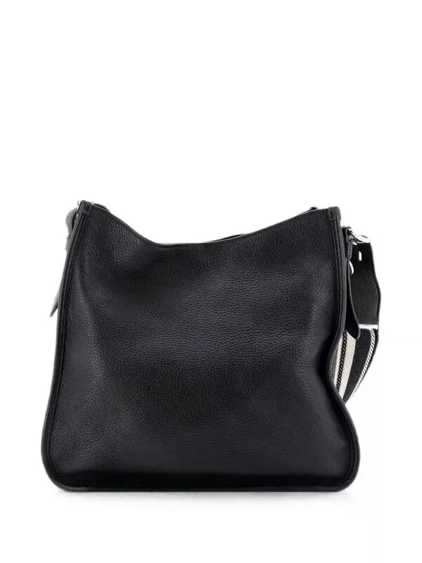 Prada Logo Strap Leather Medium Hobo Bag - Black