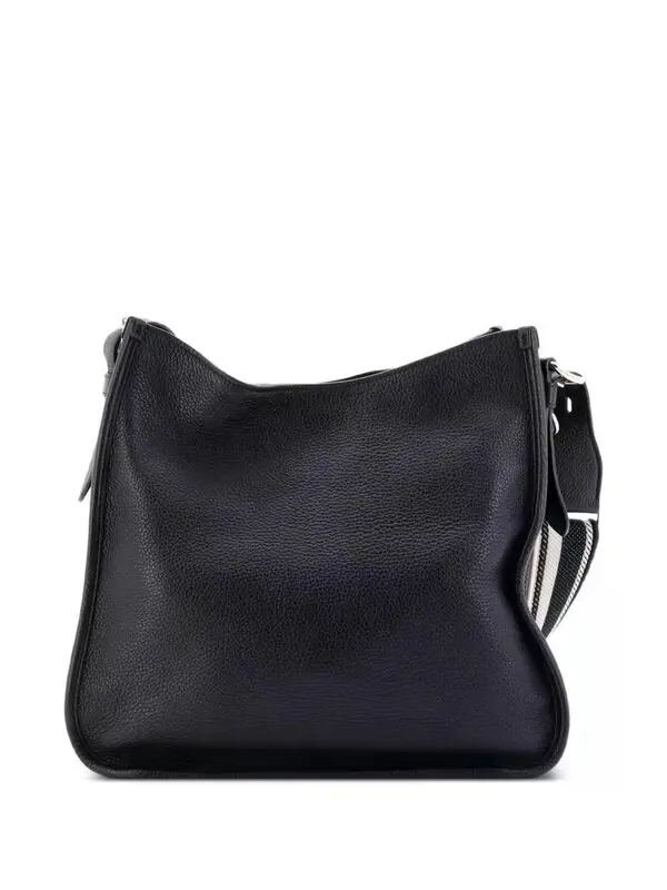 Prada Logo Strap Leather Medium Hobo Bag - Black