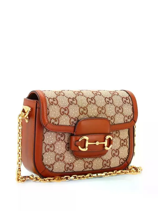Gucci Horsebit 1955 Crystal Embellished Gg Canvas Mini Shoulder Bag - Brown