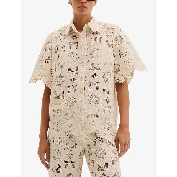 MALINA Ari Short-sleeve Guipure Lace Shirt
