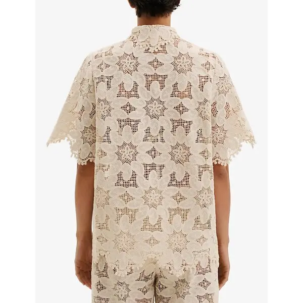 MALINA Ari Short-sleeve Guipure Lace Shirt