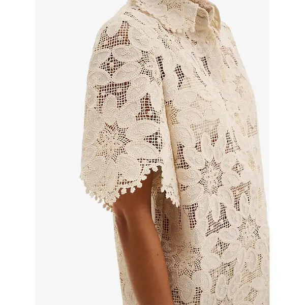 MALINA Ari Short-sleeve Guipure Lace Shirt