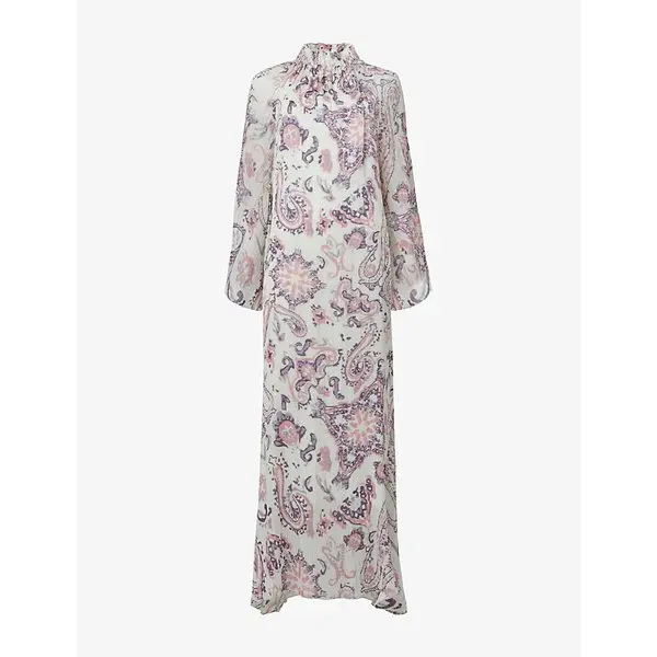 LEEM Shirred Neck Printed Woven Maxi Dress - Multi-coloured