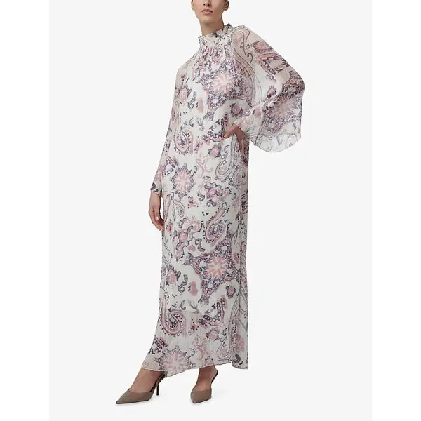 LEEM Shirred Neck Printed Woven Maxi Dress