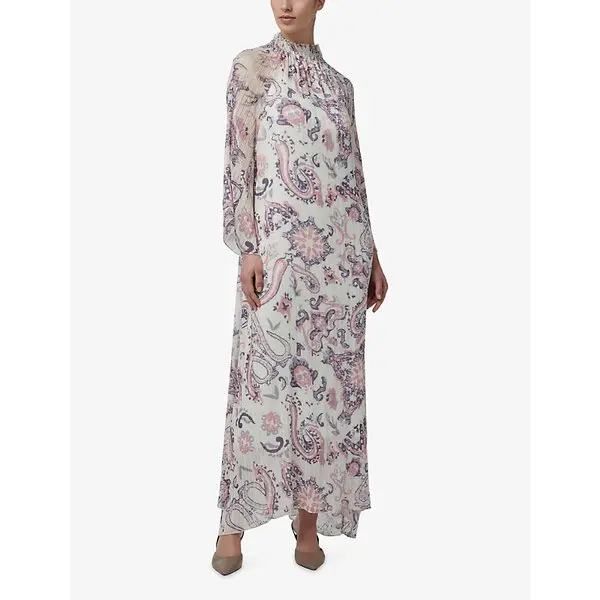 LEEM Shirred Neck Printed Woven Maxi Dress
