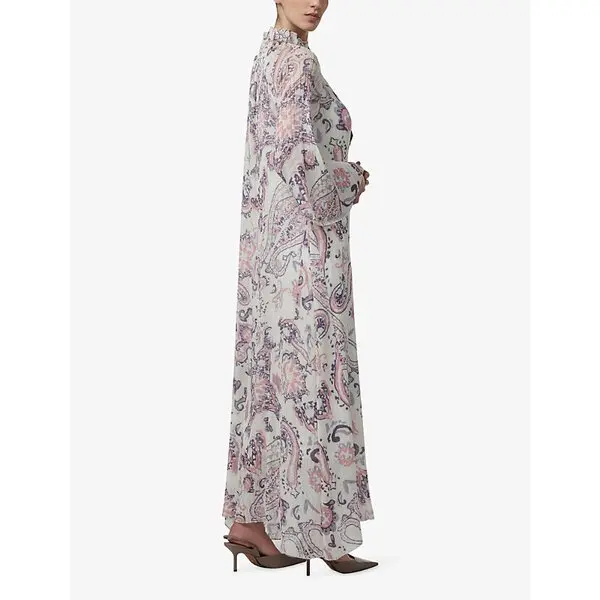 LEEM Shirred Neck Printed Woven Maxi Dress