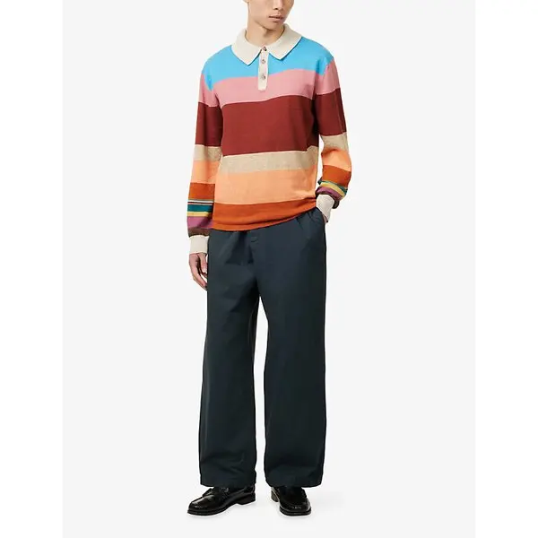 Paul Smith Colour-block Long-sleeve Cotton And Linen-blend Polo