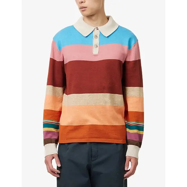 Paul Smith Colour-block Long-sleeve Cotton And Linen-blend Polo
