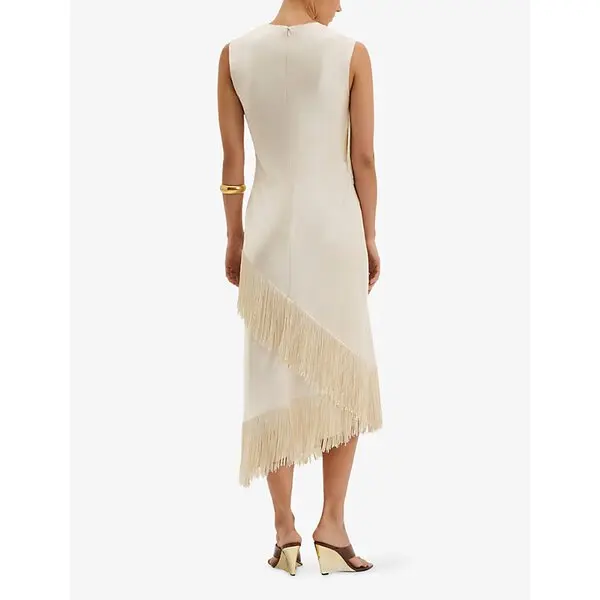 MALINA Lovis Fringed Satin Midi Dress