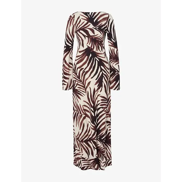 MALINA Jennelie Leaf-print Chiffon Maxi Dress - Burnt Leaf