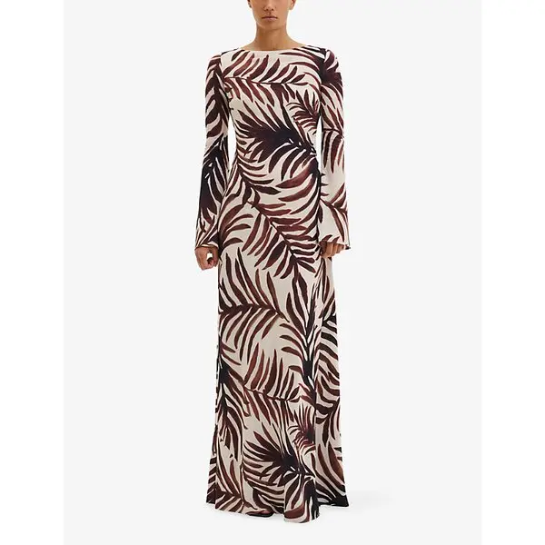 MALINA Jennelie Leaf-print Chiffon Maxi Dress