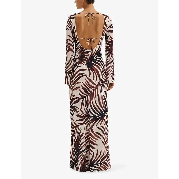 MALINA Jennelie Leaf-print Chiffon Maxi Dress